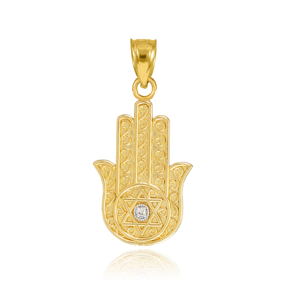 14k Yellow Gold Diamond Star of David Protection Charm Jewish Hamsa Pendant