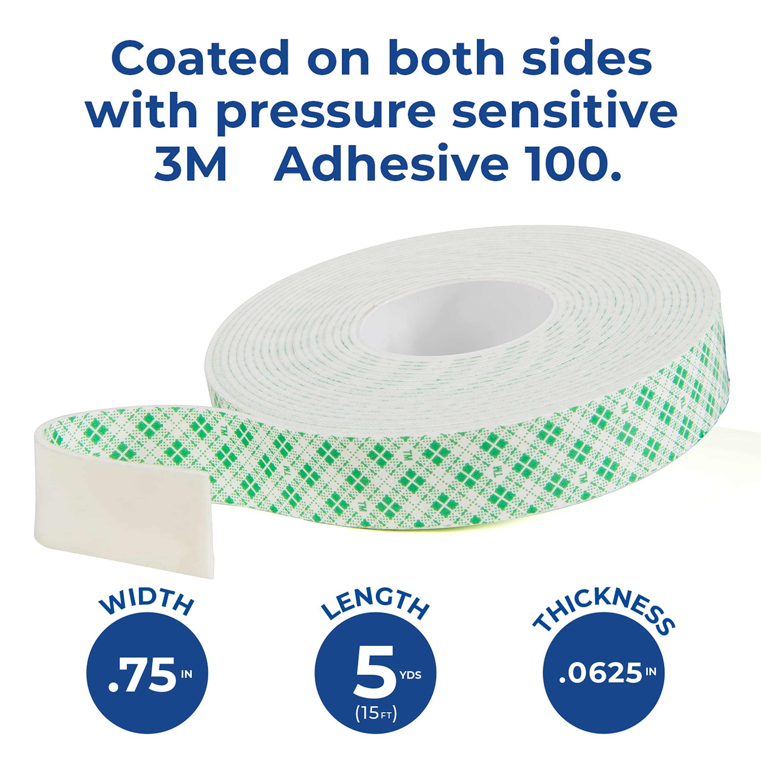 3M 4026 Double Coated Urethane Foam Tape, Bonding, Attaching, Mounting, White, 0.75 in x 5 yd, 1 Roll
