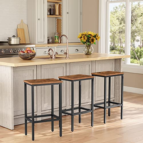 ALLOSWELL Bar Stools, Set of 2 Bar Chairs, Kitchen Breakfast Bar Stools with Footrest, 25.8" Dining Stools, Rectangular Industrial Bar Chairs, for Dining Room, Kitchen,Rustic Brown BAHR0101