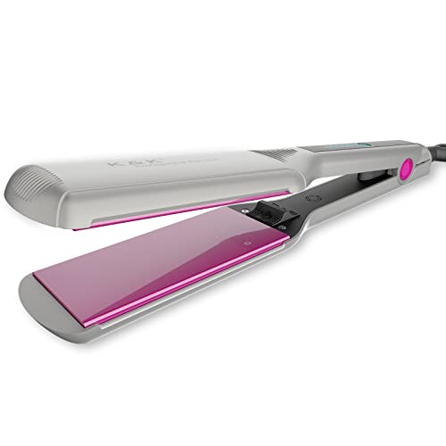 K&K Hair Straightener 2.16 inch Extra-Wide 3D Floating Tourmaline Ceramic Plates Flat Iron for All Hair Types 248°F-450°F MCH 30S Instant Heat up Dual Voltage