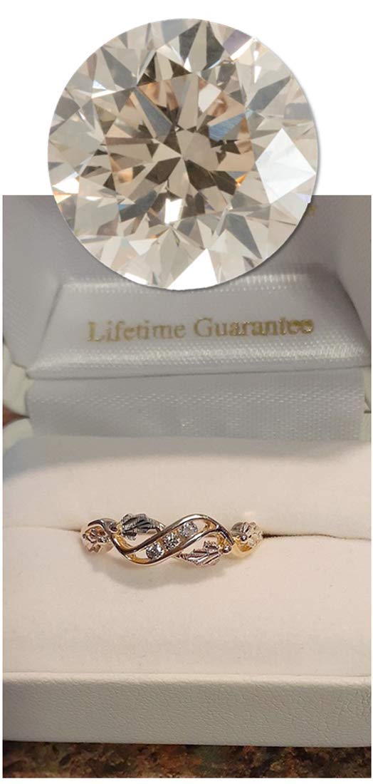 10k Yellow Gold 3-Stone Diamond Ring, 12k Rose and Green Black Hills Gold (.10 Ctw, Top Light Brown) Size 10