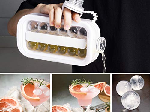 LittleStar Ice Cube Trays 2 in 1 Portable Ice Ball Maker Kettle With 17 Grids Flat Body Lid Cooling Ice Pop/Cube Molds For Hockey,Cocktail,Coffee,Whiskey,Champagne,Beer,Juice,(White)