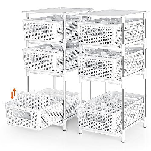 2 Pcs 4 Tier Bathroom Cabinet Organizer, Pull Out Bathroom Storage Organizer Under Sink Storage Organizers with Dividers, Medicine Cabinet Organizer Pantry Organization and Cabinet Bathroom Storage