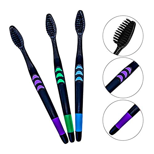96 Bulk Toothbrushes Manual Travel Toothbrush Set for Adults or Kids, Multi-Color, Medium Soft, Oral Tooth Brush. Travel Toiletries Black Bristle