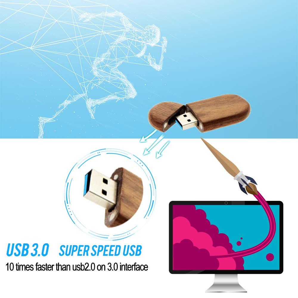 64GB USB3.0 Oval Wood Flash Drive Box, FEWINA Wooden USB Drive 64G USB 3.0 Super-Speed Thumb Drive Jump Drive Ideal Gift for Birthday/Anniversary/Wedding/Photographer(Walnut)