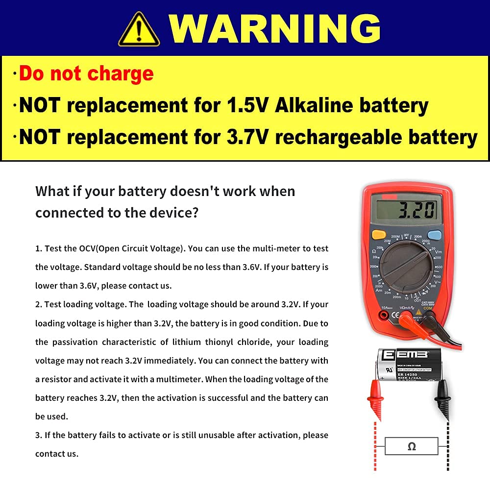 EEMB 50Pack ER14250 1/2AA 3.6V Lithium Battery with AX Solder Tabs Li-SOCL₂ Non-Rechargeable Battery XL-050F SB-AA02 LS14250 TL-5902 TL-2150 for Slot Machine/Game chip Board