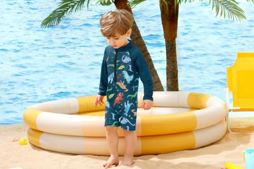 BesserBay Long Sleeve One Piece Rashguard UPF 50+ Dinosaur Navy Zip Up Swimwear for Baby Boy 18-24 Months