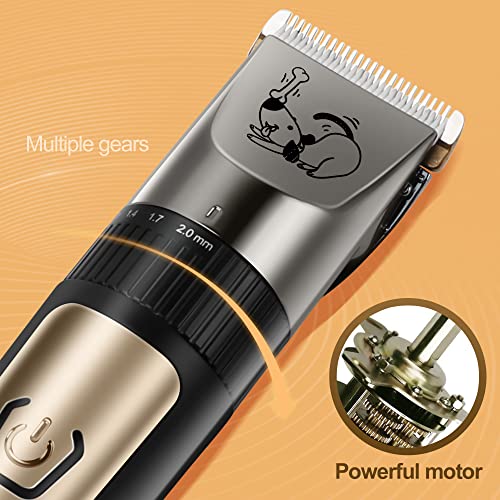 AJELU Dog Clippers, Cordless Low Noise Rechargeable Electric Dog Grooming Clipper Kit, Adjustable Clipper Comb & Detachable Blades Dog Trimmer, Suitable for Dogs, Cats, Pets