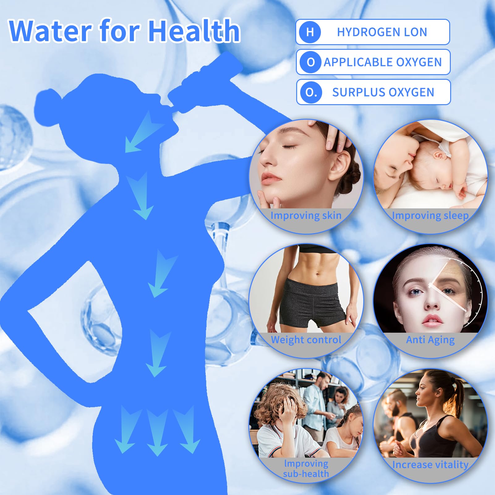 2024 Hydrogen Water Bottle,Hydrogen Water Bottle Generator 3Min Quick Electrolysis,Hydrogen Water Ionizer Glass Health Cup Suitable for Travel, Exercise,Home,Gift for Love(Silver)