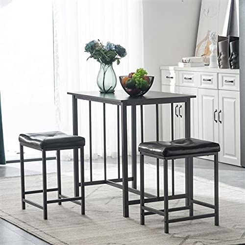 43.2 * 33 * 55.2CM in Stock 3 Piece Dining Table Set Dining Set for 2 PVC Table and 2 Stools Black