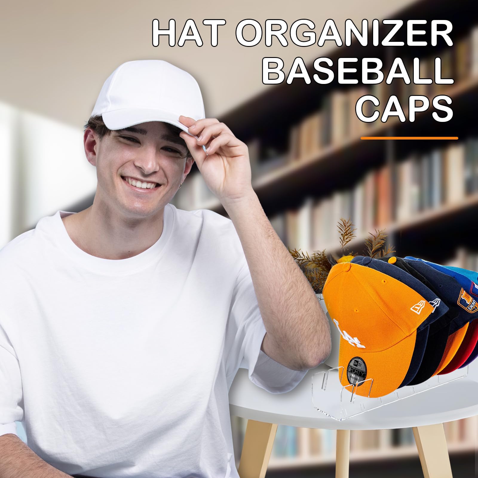 2024 New 2Pcs Hat Stand Hat Organizer for 14 Baseball Caps Hat Racks Acrylic Cap Holder Display for Bedroom,Office,Closet, Dresser (Transparent)