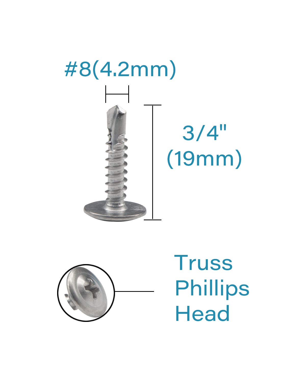 IMScrews 200pcs #8 x 3/4" Self Drilling Truss Head Screws Standard Thread Wood Work MDF 410 Stainless Steel