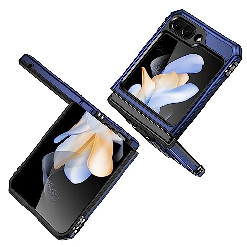 AKABEILA Case for Samsung Galaxy Z Flip 5(5G) Case Cover Soft TPU PC Slim Non-Slip Carbon Fiber Phone Case Rotate Stand Slide Camera Protection Navy Blue