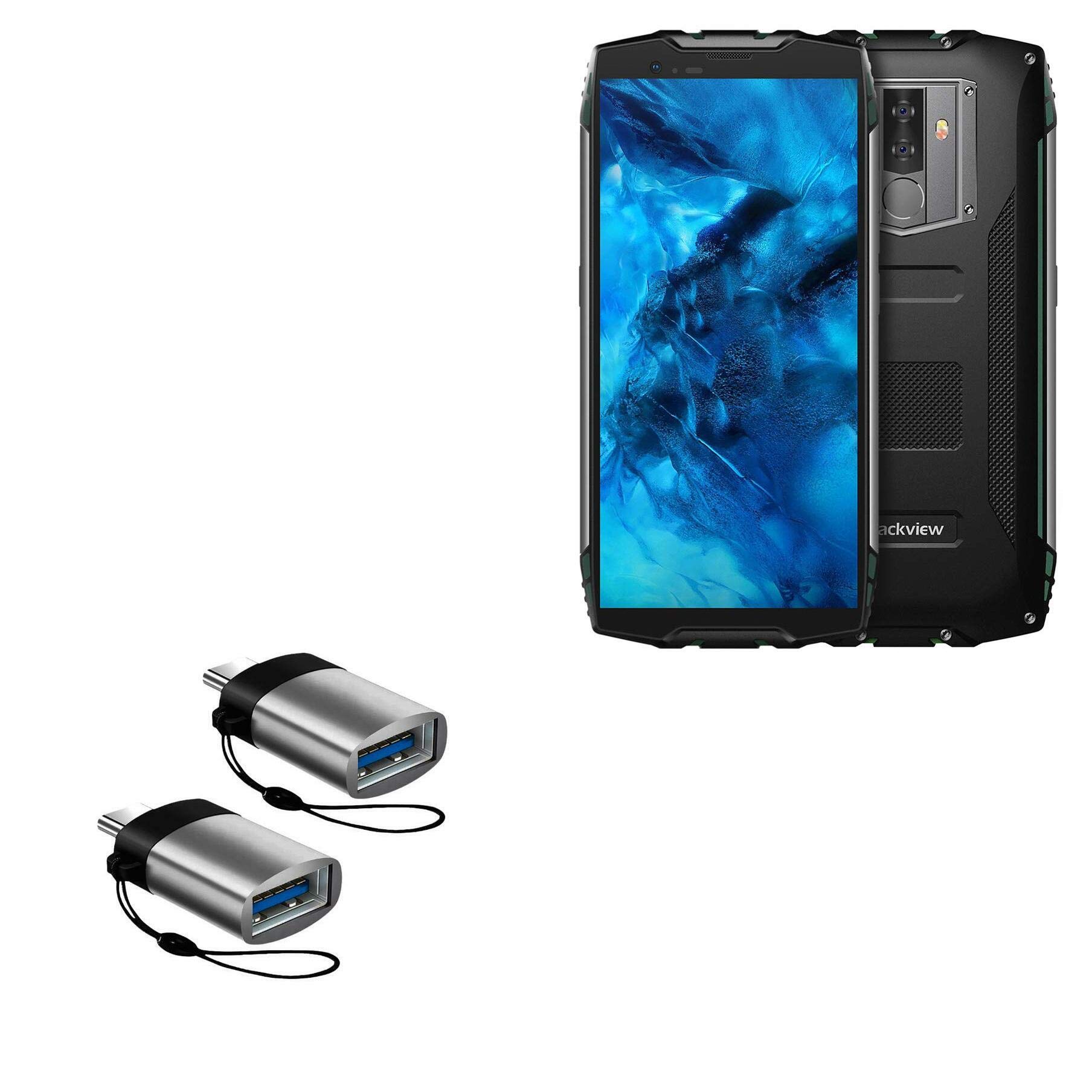 BoxWave Cable Compatible with Blackview BV6800 Pro - USB-C to A PortChanger (2-Pack), USB Type-C OTG USB Portable Keychain - Slate Black