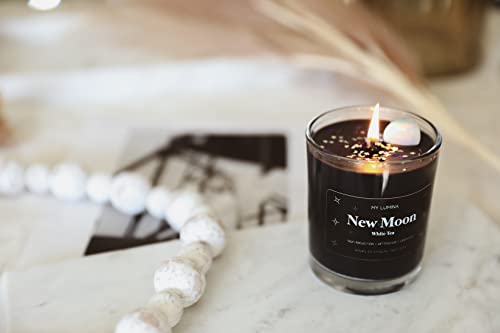 My Lumina New Moon Aromatherapy Candle w/Moonstone Crystal Inside -Natural Stone Healing Energy, Stress Relief, Relaxing & Balance- Soy Wax Scented Candle Home - Gift for New Beginnings - Night Black