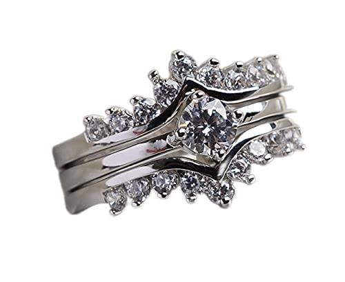 10KT White Gold Filled 1CT AAA CZ Women's Wedding Ring Bridal Sets 3 in 1 (White,7)