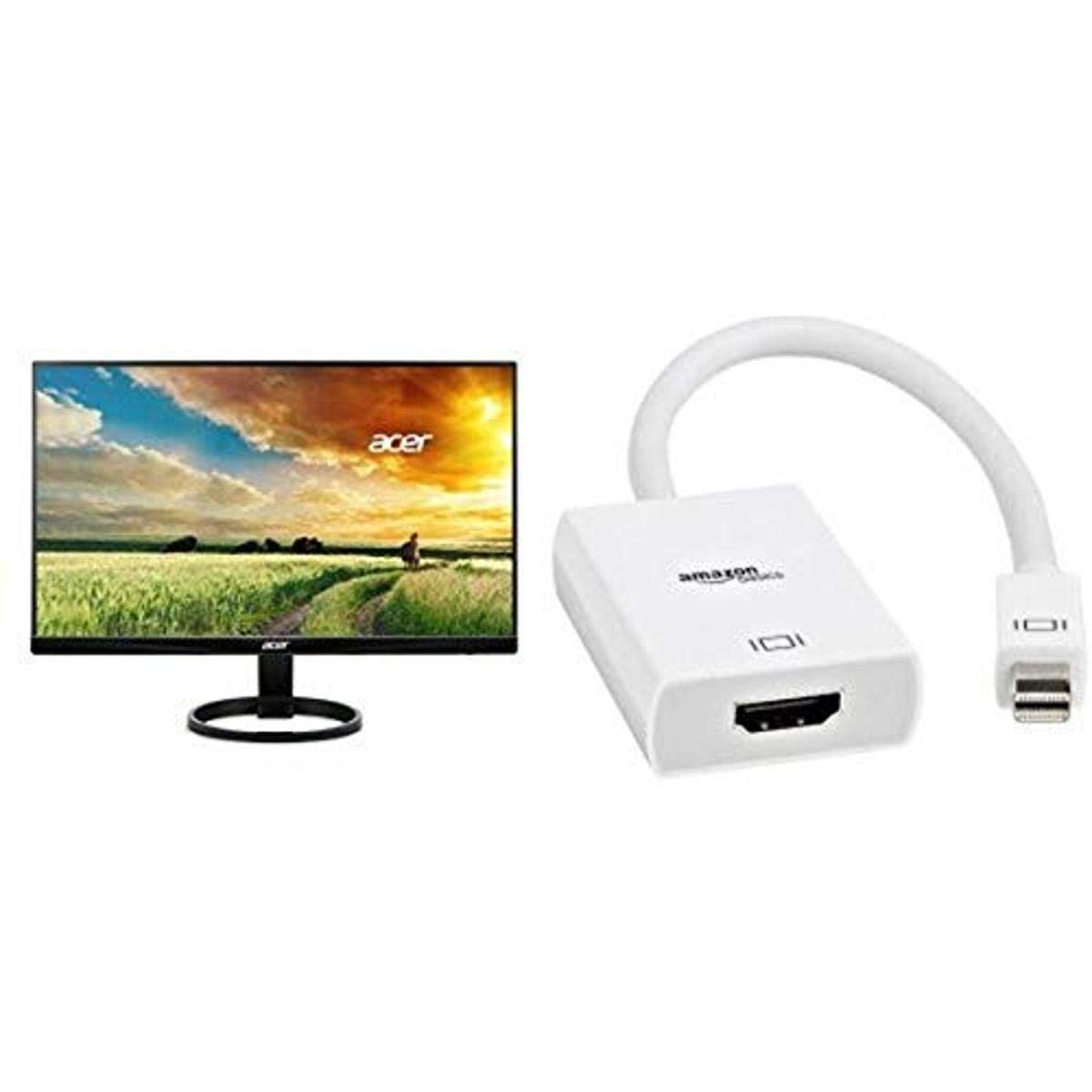 Acer R240HY bidx 23.8-Inch IPS HDMI DVI VGA (1920 x 1080) Monitor & Amazon Basics Mini DisplayPort (Thunderbolt) to HDMI Adapter Bundle