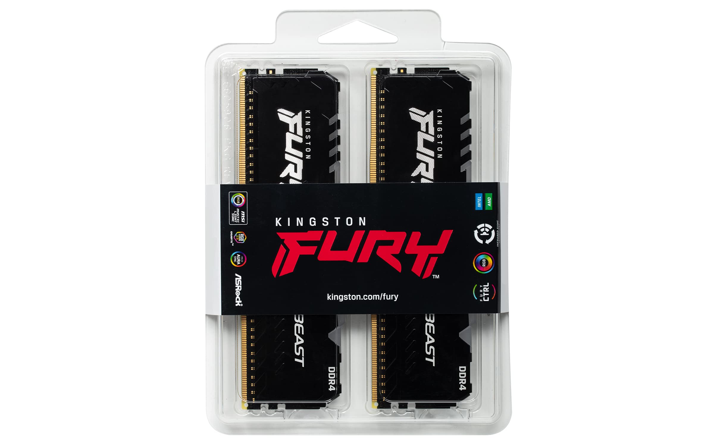 Kingston Fury Beast RGB 16GB (2x8GB) 3200MT/s DDR4 CL16 Desktop Memory Kit of 2 KF432C16BBAK2/16