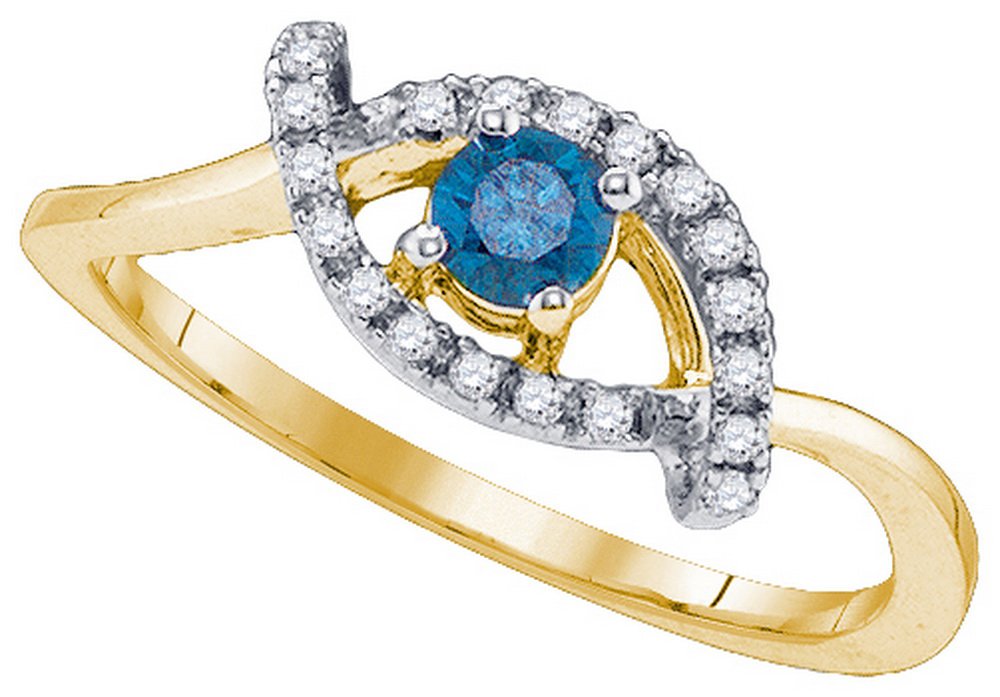 10kt Yellow Gold Womens Round Blue Colored Diamond Solitaire Bridal Wedding Engagement Ring 1/3 Cttw