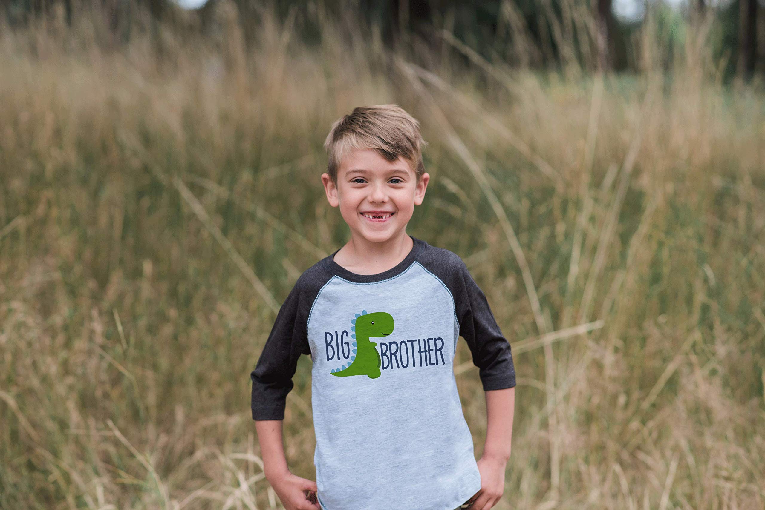7 ate 9 Apparel Boy's Dinosaur Big Brother Grey Baseball Shirt T-Shirt 18 Months