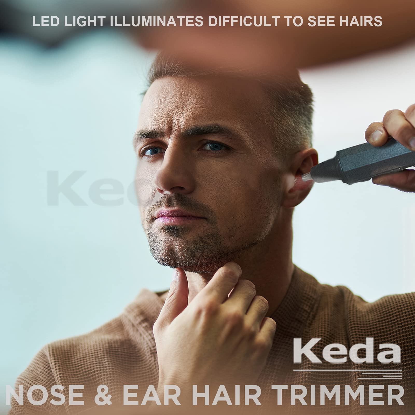KEDA Products Water Resistant Stainless Steel Nose and Ear Hair Trimmer with LED Light