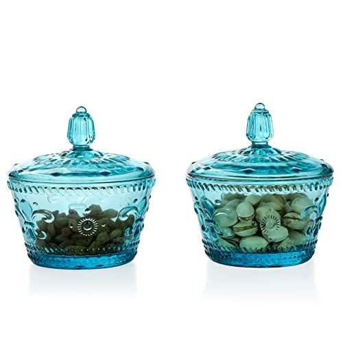 G Candy Jars with lids set of 2 Small Embossed Glass Candy Dish Bowl Jewelry Box Food Decorative Cute Jar Multi-purpose Decorative Jar Seasoning Glass Candy Jar