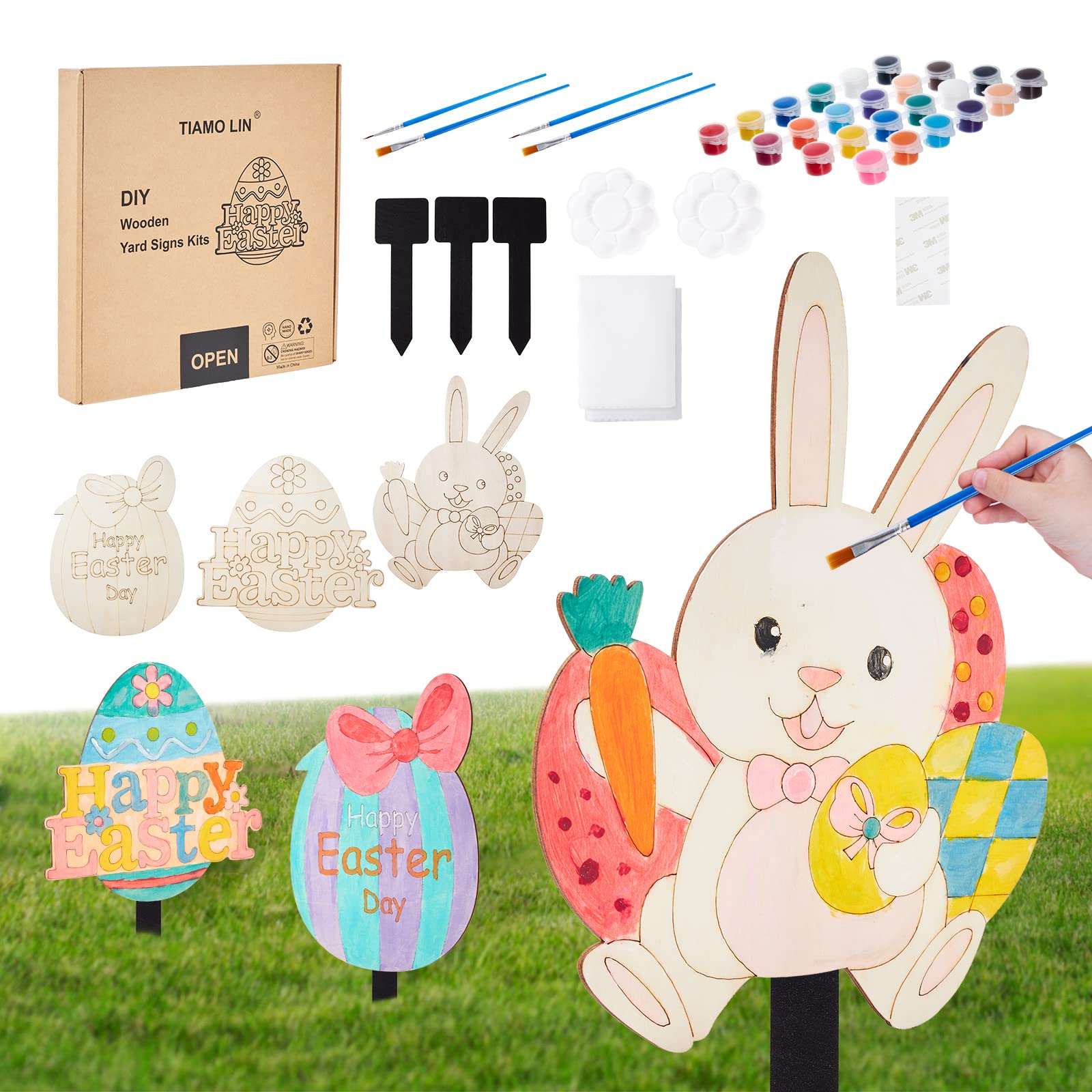 3pc Easter Arts and Crafts for Kids Paint Your Own Easter Yard Signs Wood Paint Craft Kits for Ages 8-12 Home Party Suppliess
