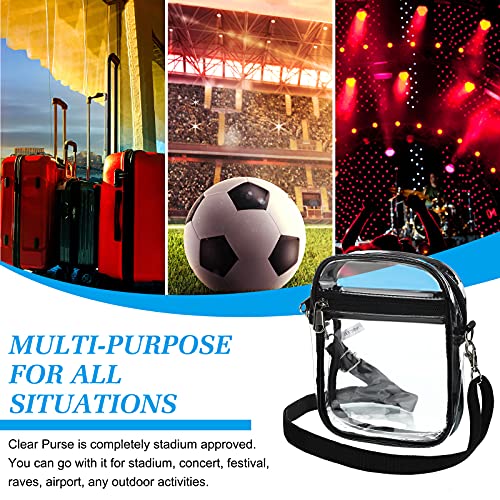 2 Pcs Clear Crossbody Purse Bag Stadium Approved Bag Transparent Shoulder Bag for Sports Games Concerts and Festivals (Black)