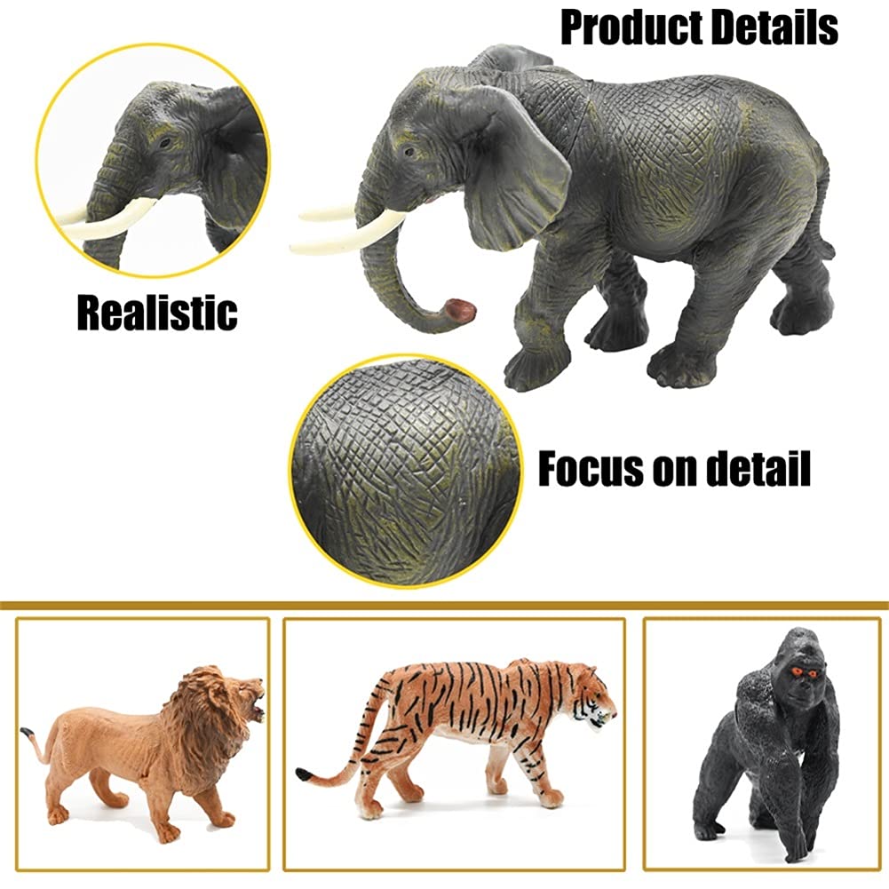 65PCS Safari Animal Figurines Toy Set, Realistic Jungle Zoo Figures with Elephant, Lion, Giraffe, Fence, Building Blocks for Kids Ages 3-8