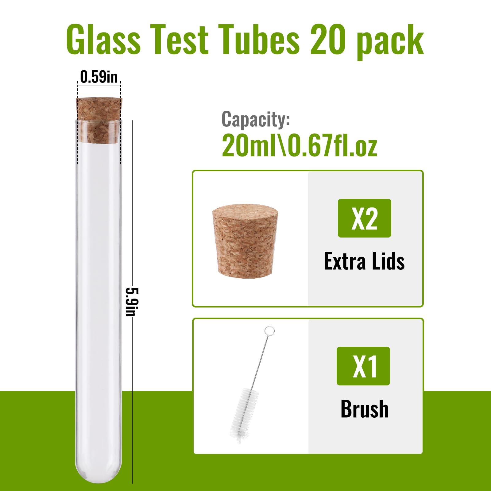 15x150mm Glass Test Tubes with Cork Stoppers 20 ml, 20 Pack Plant Propagation Tubes, Small Clear Test Tubes for Shots, Ants, Lab, Scientific Experiments