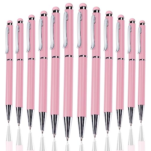 2023 New Ballpoint Pen with Stylus Tip, Soft Touch Click Metal Pen, Black Ink Ballpoint Pen, 1.0mm Medium Point, 12 Count (Pink)