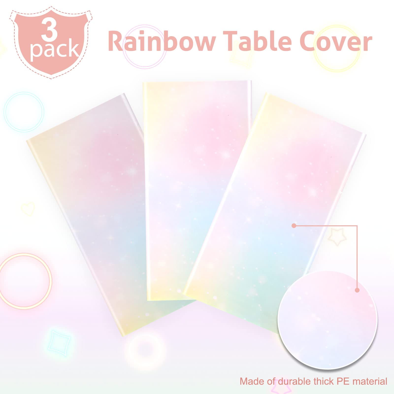 3 Pieces Pastel Rainbow Tablecloths Disposable Tablecloth Waterproof Plastic Table Cover Pastel Rainbow Party Decorations Pastel Party Supplies for Birthday Wedding Bridal Shower Party, 108 x 54 Inch