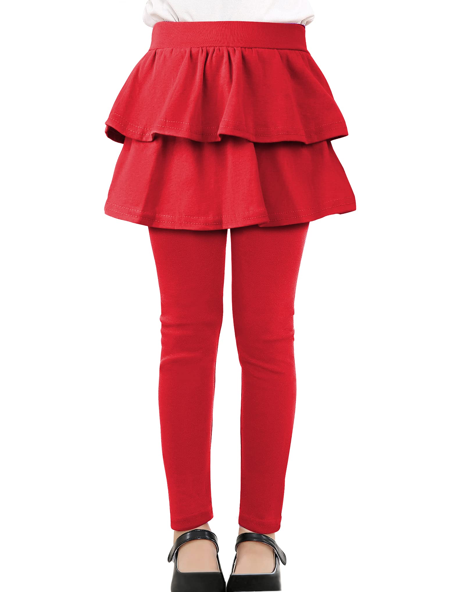 KEREDA Girls Leggings Ruffle Skirt School Uniform Pants Kids Clothes 7-8 Red