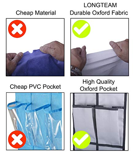 LONGTEAM Thick Oxford Fabric Over the Door Shoe Organizer 12 Pockets Hanging Shoe storage Holder for Bedroom, Bathroom and College Dorm Room (Gray)