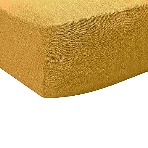 Ella Bonna - Muslin Fitted Crib Sheet, Solid Color Crib Cover, 100% Organic Cotton Crib Sheet for Standard Crib and Toddler Mattresses, Mustard