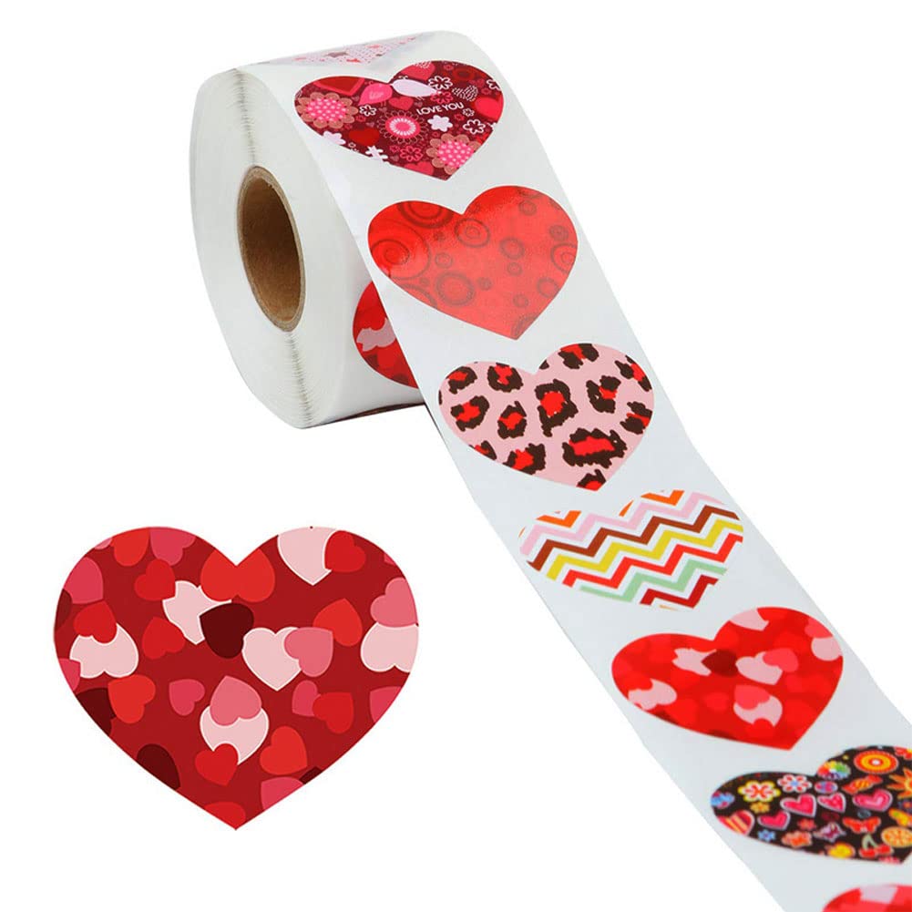 500pcs Valentine's Day Decoration Stickers for Boy Girls 1 Inch Round Kraft Valentines Day Heart Label Stickers Colorful Designs for School Party Parade Gift Bag Decorations (Valentine's Day)