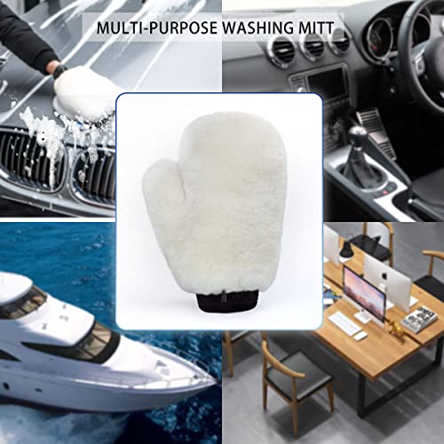 Gracefur Car Wash Mitt Real Sheepskin Wash Mitt Ultra-Soft Extra Large Size Scratch-Free Wash Mitt (Fingers, White)