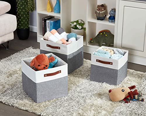 DECOMOMO 13 inch Cube Storage Bins 13 X 13 Storage Cubes, Fabric Cube Storage Bin for Clothes Toys Books Shelves Closet Bedroom Bathroom Nursery (Grey and White, 4pcs)