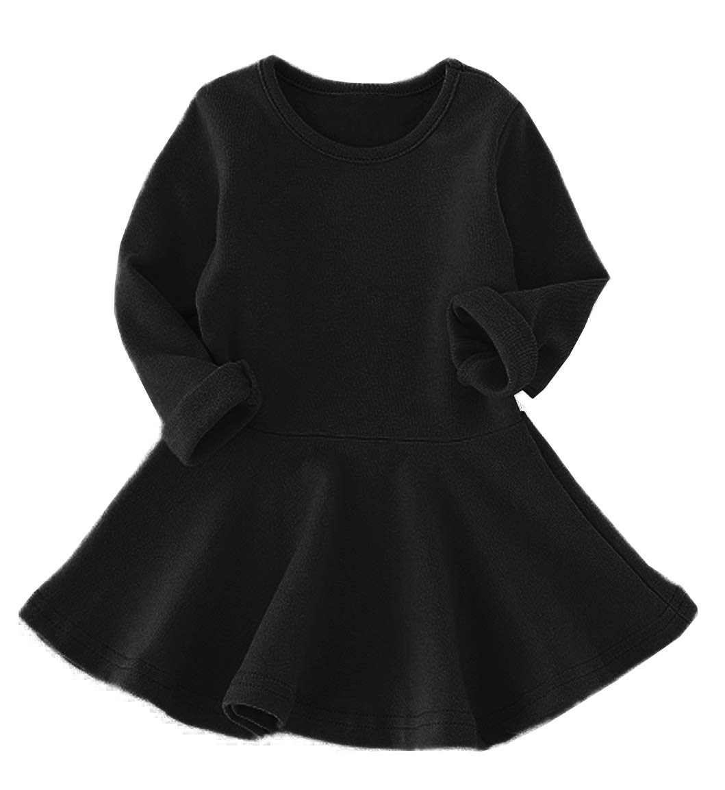 BGIRNUK Girls' Baby Dress Infant Toddler Girl Ruffles Long Sleeves Cotton Dress Black 80