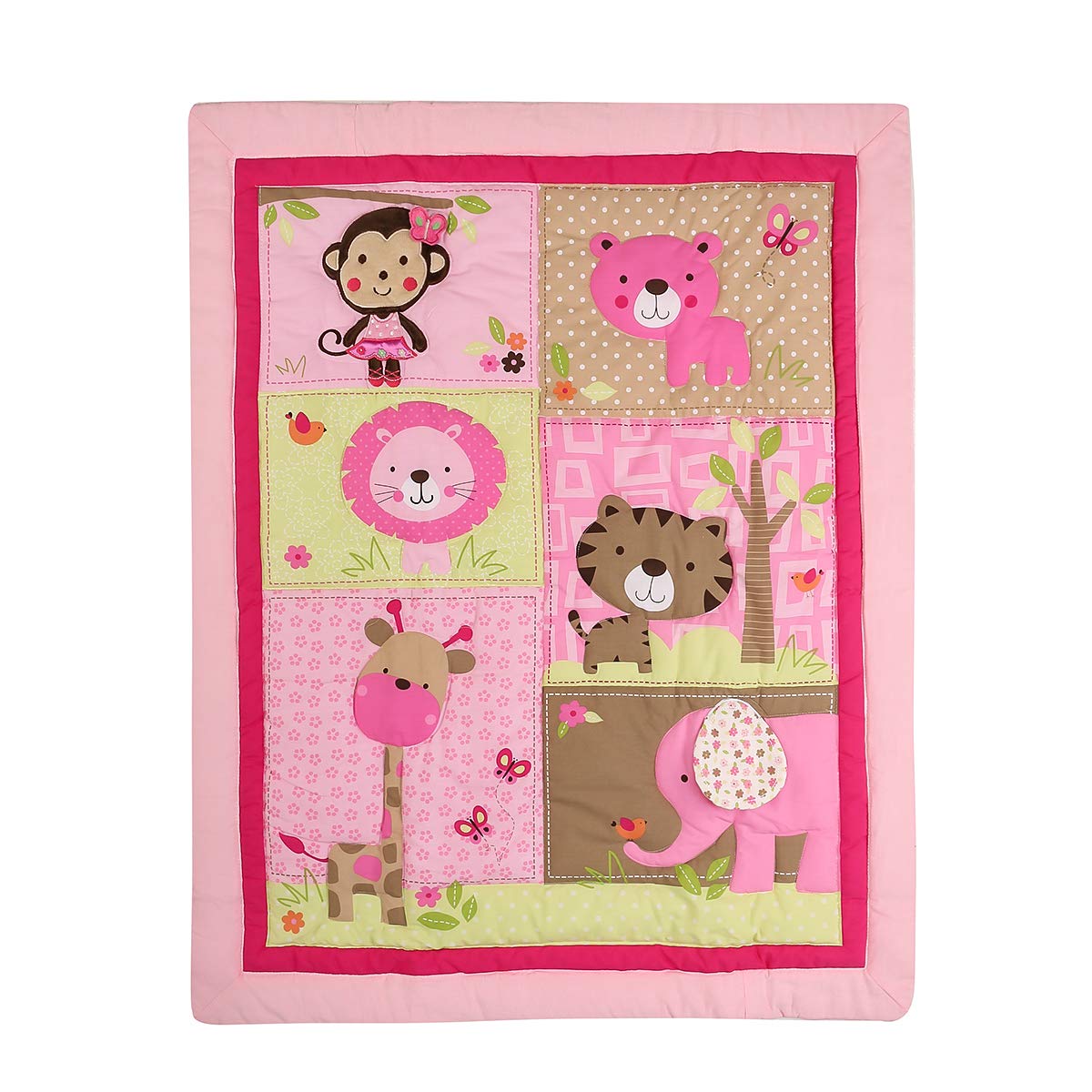Brandream Crib Bedding Sets for Girls Pink Jungle Elephant Safari Nursery Bedding Set 5 Pieces Baby Comforter Set