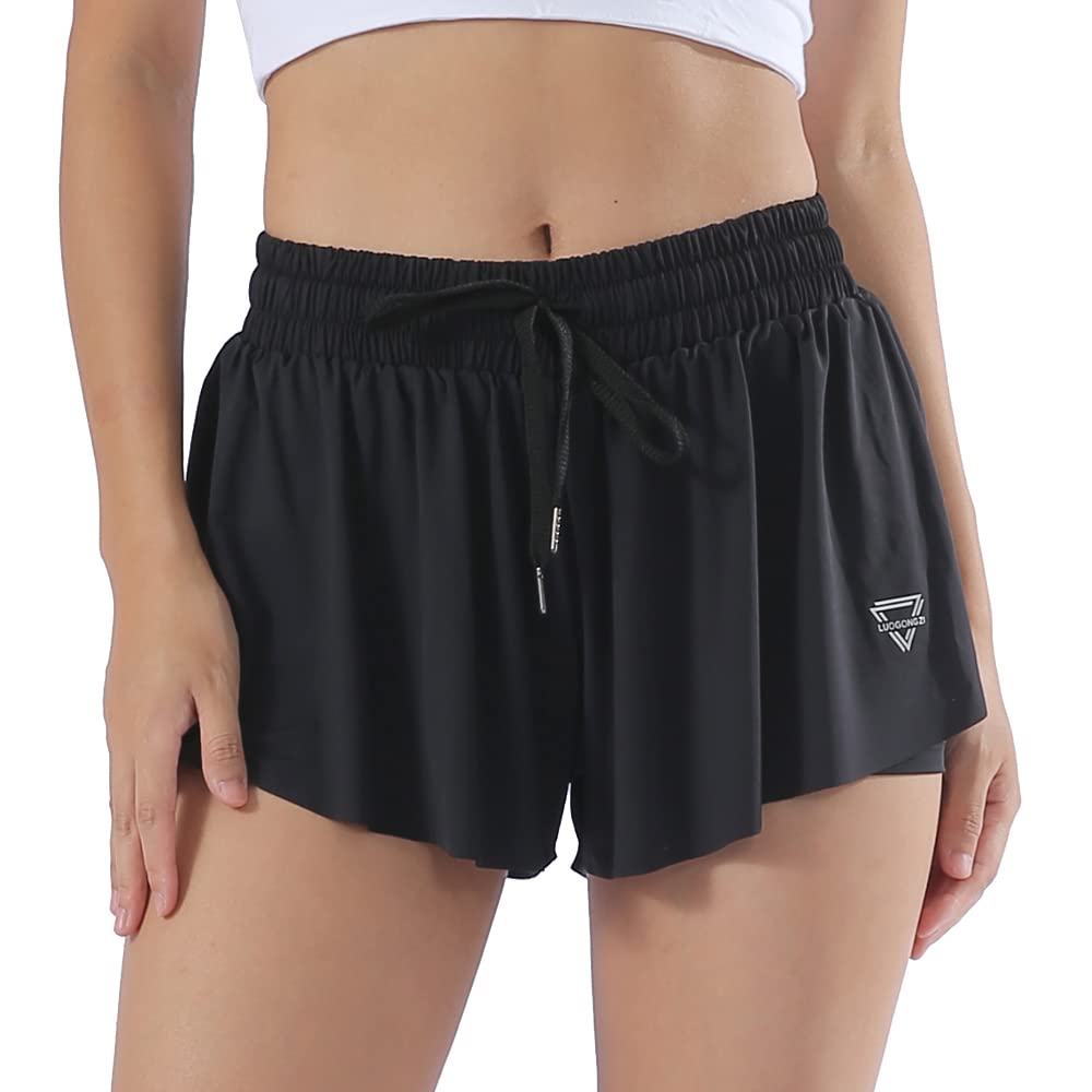 2 in 1 Flowy Athletic Shorts Athletic WorkoutTrendy Skirt Lounge Clothes Summer Sweat Skirt Black