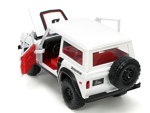 1973 Bronco #008 White with Red and Black Stripes and Red Interior with Extra Wheels Just Trucks Series 1/24 Diecast Model Car by Jada 34181