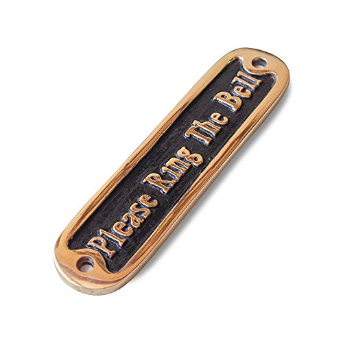 Calyron Brass Door Sign Casted Gold/Black Handmade Plaques Plate for House Home Decor Style Accessories Wall Mounted (12.5cm X 3.25cm) (Please Ring The Bell)