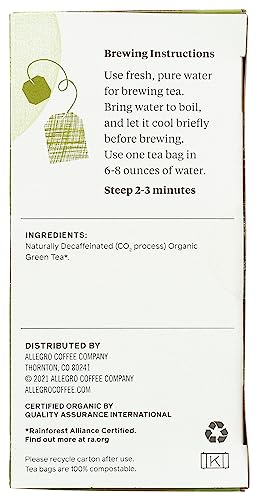 Allegro Tea, Organic Decaf Green Tea Bags, 20 ct