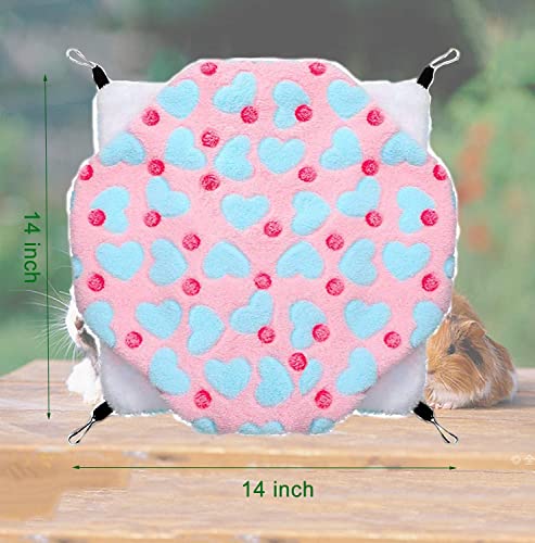2 Pcs Guinea Pig Hamster Hanging Hammock and Warm Bed Soft Mat Set Hamster Mats for Hedgehog Chinchilla Small Pet Cage Hammock Hideout Tunnel Cave Rat Ferret Squirrel Bearded Dragon Small Pet-Pink