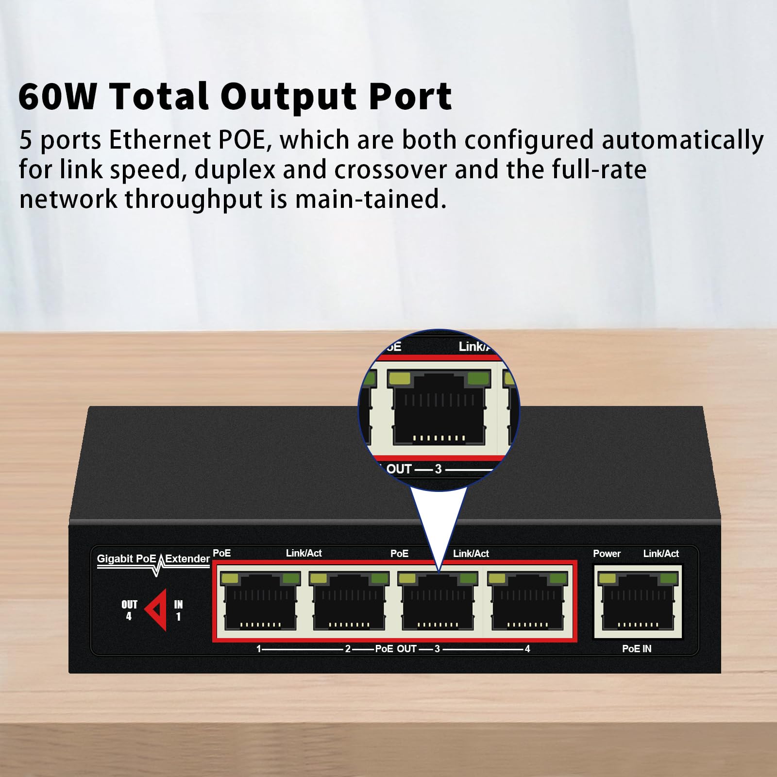 60W 4-Port Gigabit PoE Switch/Extender PoE Splitter Repeater, 10/100/1000Mbps, Supports IEEE 802.3af/at for Ethernet Extension, 6KV Lightning Protection, by CENTROPOWER