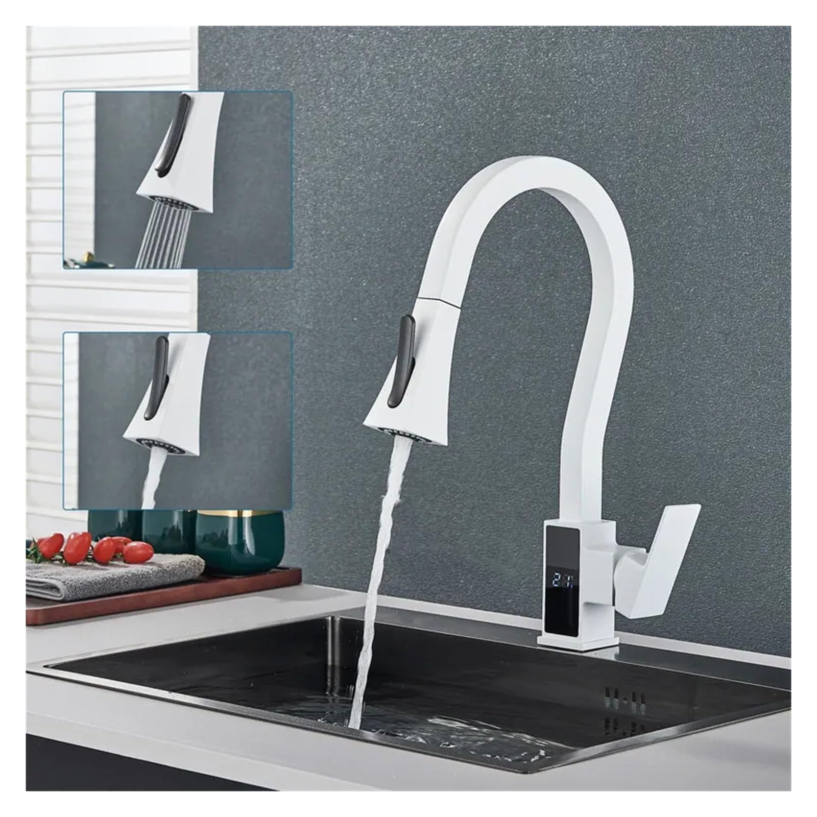 1PCS Pull-Out Kitchen Faucet Digital Temperature Display Sink Faucet Kitchen Mixer Faucet Brass Mixer Faucet Crane 360 Degree Rotation (Color : Chrome)