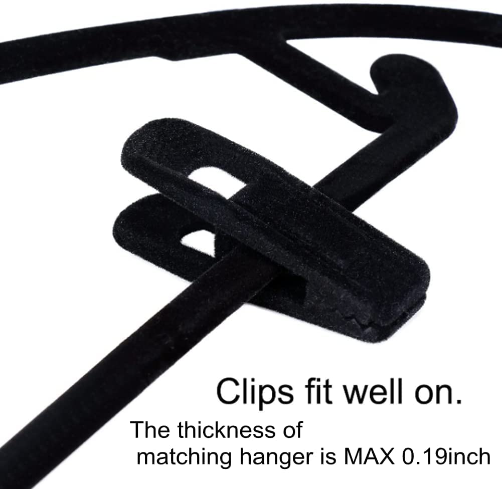 20Pcs Velvet Hangers Clips,Pants Hangers Clips, Strong Finger Flocked Clips Perfect for Use with Slim-line Clothes Velvet Hangers,Clothes Pins (Black, 20PCS)