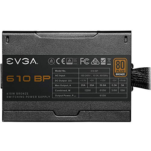 EVGA 610 BP, 80+ BRONZE 600W + 10W, 3 Year Warranty, Power Supply 100-BP-0610-K1