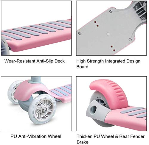 67i Scooters for Kids 2+ Year Old, Kids Scooter 3 Wheel, Toddler Scooter with Lean-to-Steer System and 4 Height-Adjustable Handlebar (Pink)